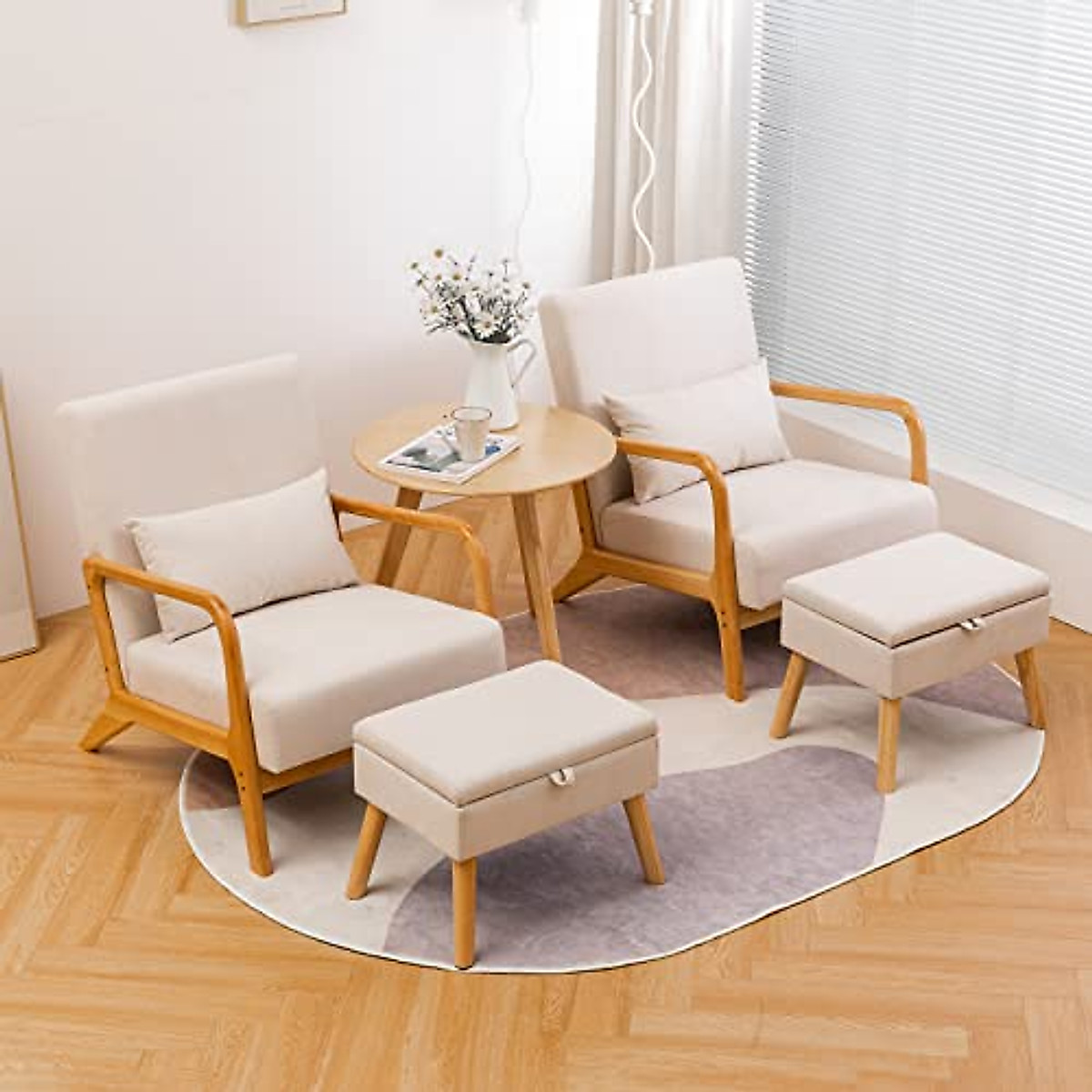 OKAKOPA Accent Chairs Set of 2, Spacious Extra Comfy Ergonomic Armchair with Foot Rest, Lounge Chair Side Chairs for Living Room Bedroom (Light Beige, 2PCS)