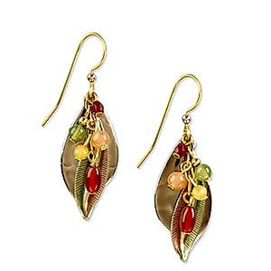 Silver Forest Gold Leaf with Beads Dangle Earrings