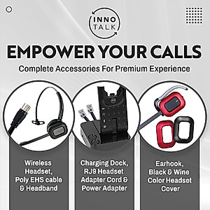 INNOTALK Wireless Headset Compatible with Polycom VVX300, VVX310, VVX400, VVX410 - Desk Office Phone Call Center Wireless Headset with EHS Cord Bundle for Remote Answering Wireless Headset(Pioneer)