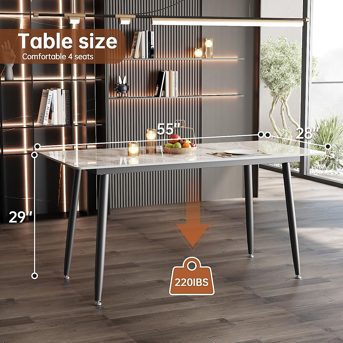 MCDAMCN Marble Sintered Stone Dining Table, 55" Grey Kitchen Table for Dining Room, Fade and Scratch Resistant, Table Only