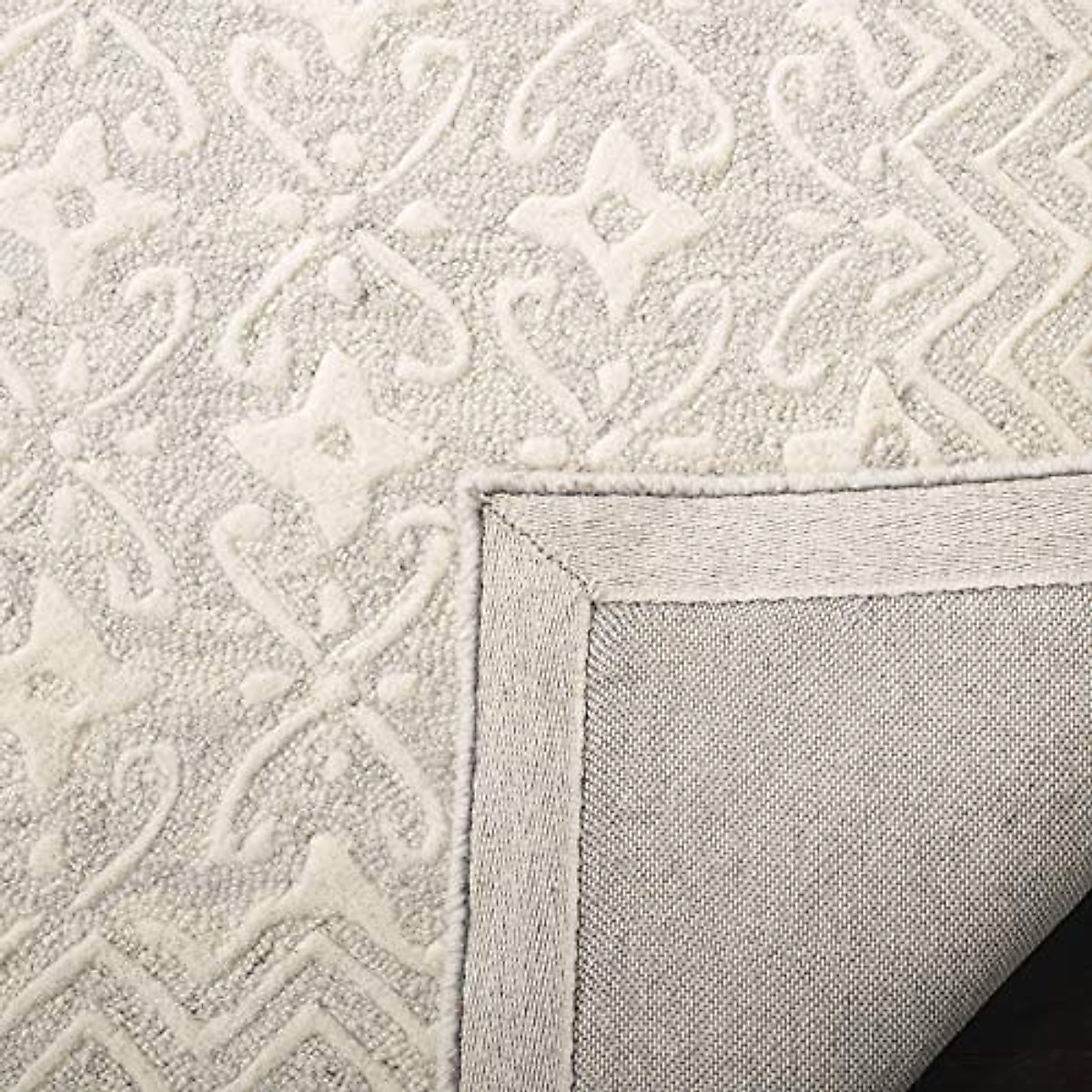 SAFAVIEH Blossom Collection Runner Rug - 2'3" x 12', Grey & Ivory, Handmade Wool, Ideal for High Traffic Areas in Living Room, Bedroom (BLM114F)