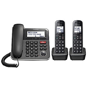 Panasonic Expandable Corded/Cordless Phone System with Answering Machine and One Touch Call Blocking – 2 Handsets - KX-TGB852B (Black)