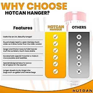 HOTCAN Plastic Bag Drying Rack, Reusable Bag Drying Rack, Bottle Drying Rack Space Saving for Kitchen, Bottle Dryer Rack, Beech Wood Drying Rack, Easily Assembled and Disassembled for Storage