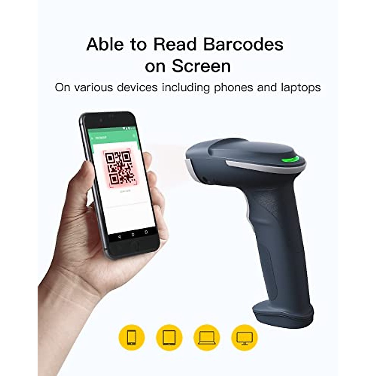 Inateck QR Code Scanner, 2D Wireless Barcode Scanner, 3 in 1 Barcode Reader, Screen Scanning, BCST-55