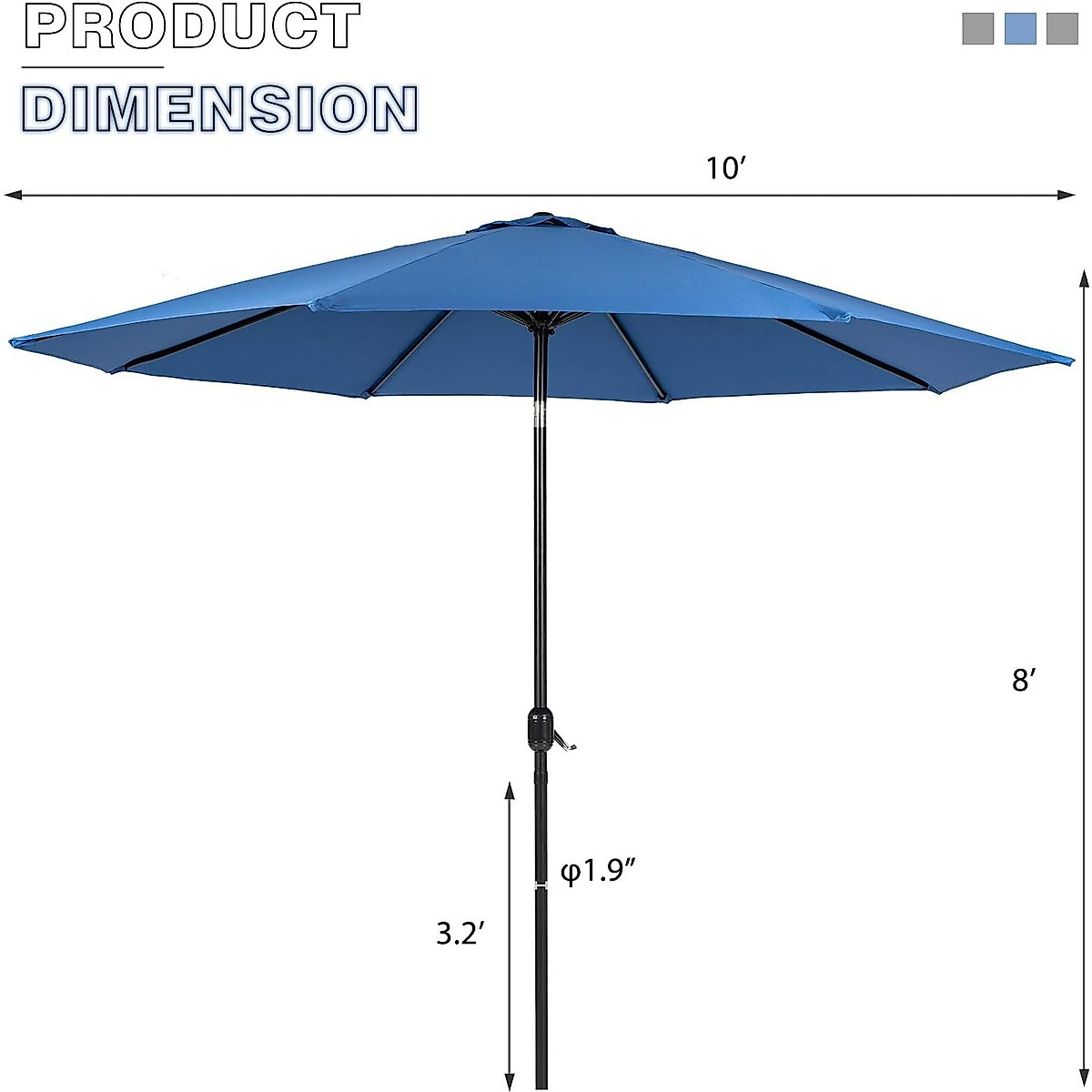 Patiomore 3-Piece Patio Outdoor Bar Set with Removable Cushions and Glass Top Table Patio Brown Wicker Furniture with Two Stools and 10 FT Patio Umbrella, Dark Blue