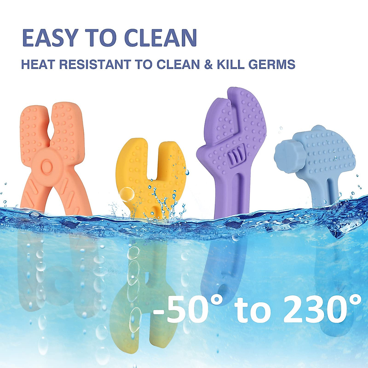 Chuya Baby Teether Toys, Baby Chew Toy for Babies 3-12 Months, Baby Teething Toys Teethers Teething Relief for Infant Toddlers, Hammer Wrench Toys Easy to Hold Silicone BPA-Free (4 Pack)