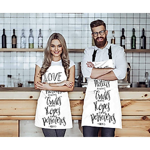 EKOBLA Bible Verse Aprons Love It Protect Always Trust Always Hopes Always Perseveres Waterproof Resistant Chef Cooking Kitchen BBQ Adjustable Aprons for Women Men 27x31 Inch