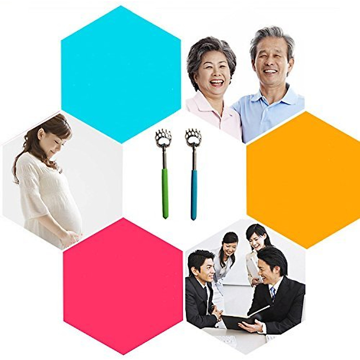 CERRXIAN (4-Pack) Telescoping Back Scratcher , LEMENG Portable Extendable Telescopic Bear Claws Metal Back Scratchers - Hand Massager Backslap with Rubber Handles