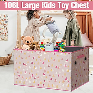 VERONLY Extra Large Toy Box Storage for Girls - Collapsible Magnetic Kids Toy Chest Boxes with Lids,Sturdy Pink Toy Bin Organizer for Closet, Nursery,Playroom,Office, MDF(106L Pink)