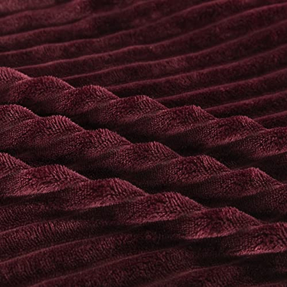 DaysU Striped Fleece Blanket, Soft Cozy Reversible Flannel Sherpa Throw Blanket for Couch, Thick Warm Fluffy Fuzzy Plush Large Queen Size Blanket for Bed, 1 Pack, 86" x 94", Wine