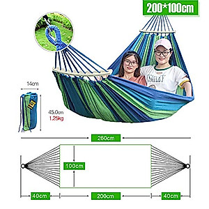 2 Person 661lb Capacity Double Hammock with Two Anti Roll Balance Beam and Sturdy Nylon Tree Straps for Outdoor Indoor Patio Garden Backyard Backpacking Travel Beach Blue & White