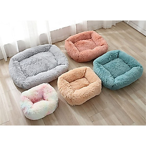 PEETITI Orthopedic Fluffy Plush Dog Bed Rectangle Calm Sleeping Pet Bed Washable Cat Dog Cushion Fits Up to 10-150lbs (X-Small, Pink)