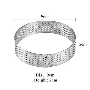 Uyauld Stainless Steel Tart Ring, 9CM Heat-Resistant Perforated Cake Mousse Ring, French Pastry Baking Mold Round Shape (6 Round 3.5 inch)