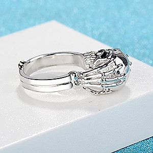 THJEW Cool Skull Head Ring for Women,S925 Sterling Silver Punk Biker Gothic Cocktail Party Halloween Headache Death Head Skeleton Skull Ring Jewelry (Ring_A, 10)