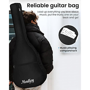 Moukey 41" Acoustic Guitar for Beginners Adult Teen Full Size Guitarra Acustica with Chord Poster, Gig Bag, Tuner,Steel Strings, Capo, Strap - Black