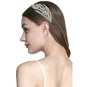 Coucoland Wedding Headpiece for Bride - Hair Jewelry Wedding Headband Tiara Leaf Headband Crown Tiara Bridal Silver Headpiece