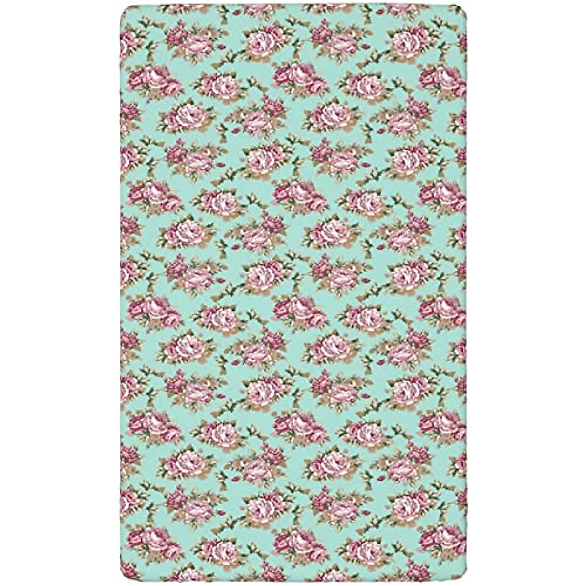 Peony Themed Fitted Mini Crib Sheets,Portable Mini Crib Sheets Toddler Bed Mattress Sheets-Great for Boy or Girl Room or Nursery,24“ x38“,Pale Seafoam Dried Rose Warm Taupe