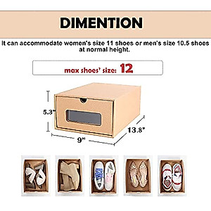 MYOYAY 10 Pcs Shoe Box Cardboard 13.7 x 9 x5.3 Shoe Boxes with Transparent Window Waterproof Stackable Storage Boxes Shoe Organizer for Shoes, Socks, Stationery, Toys, Underwear