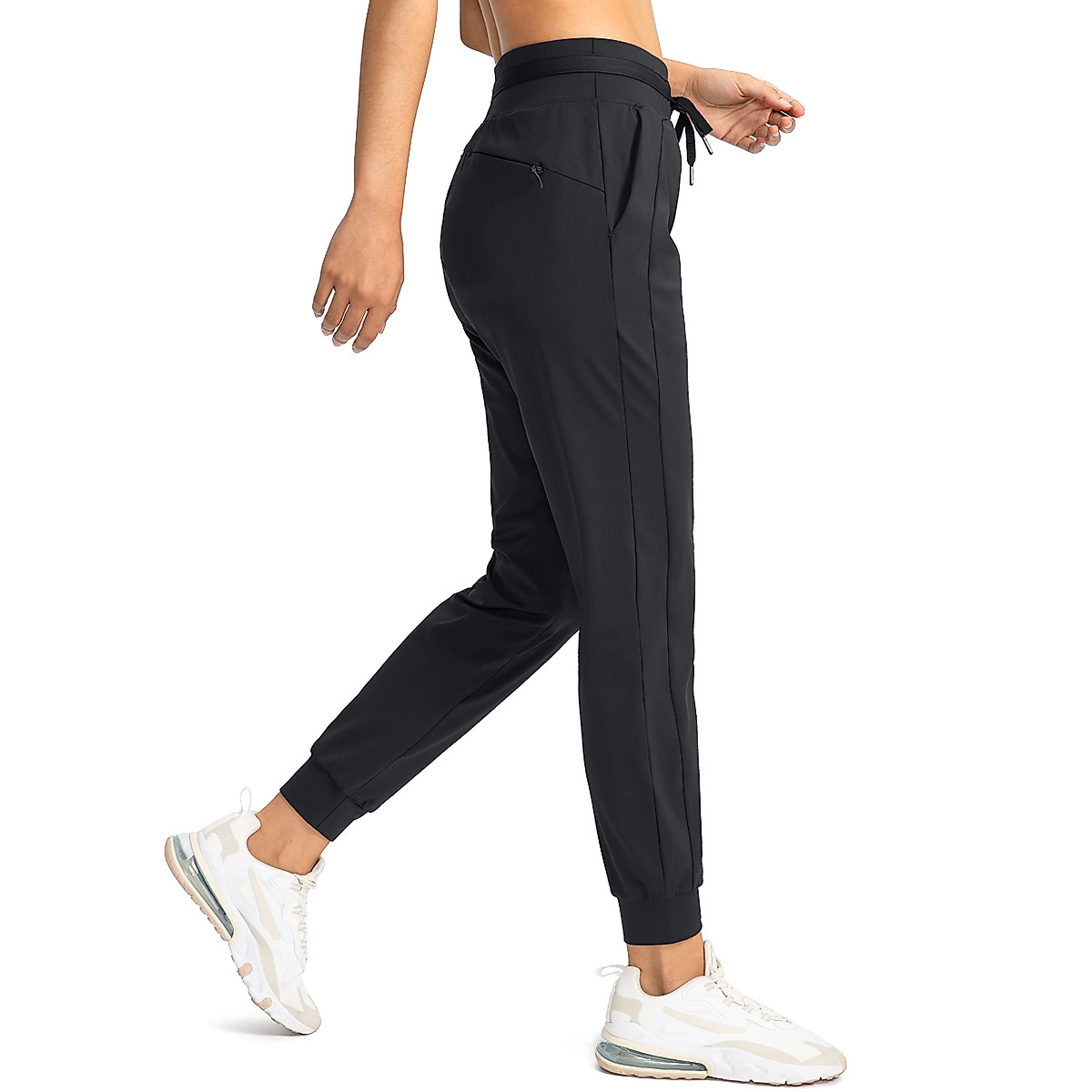 G Gradual Women's Joggers Pants with Zipper Pockets High Waisted Athletic Tapered Sweatpants for Women Workout Lounge (Black, Large)