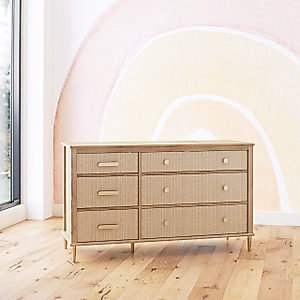 Little Seeds Shiloh Convertible 6 Drawer Dresser, Natural and Faux Rattan