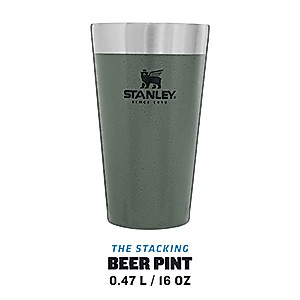 STANLEY Adventure Stacking Beer Pint 0.47L - Travel Mug Keeps Beer Cold For 4 Hours - Stainless Steel Beer Mug - Stacks Infinitely - Double Wall Vacuum Insulation - Dishwasher Safe - Hammertone Green