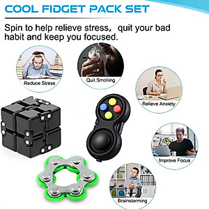 Cool Pop Fidget Toys Set, Fidget Pad Controller, Infintiy Cube, Pop Bubble, Sprocket Chain Gadget, Sensory Anti Anxiety Stress Relief Silicone Desk Toys,Party Favours Gifts for Kids Adults (4 Pack)