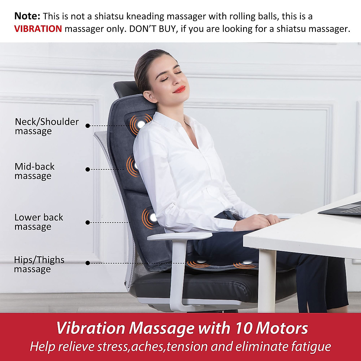 COMFIER Back Massager with Heat, 10 Motors Vibration Seat Massager, Chair Massage Pad, Heated Chair Pad, Chair Warmer,Gifts for Elderly, Mom, Dad (Gray)