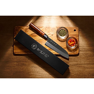 Traditional Japanese Professional Santoku Kitchen Chef Knife – Premium 7-inch High Carbon Stainless Steel Ultra Sharp Knife with High Corrosive Resistance in a Double Bevel Edge, Best Home Kitchen