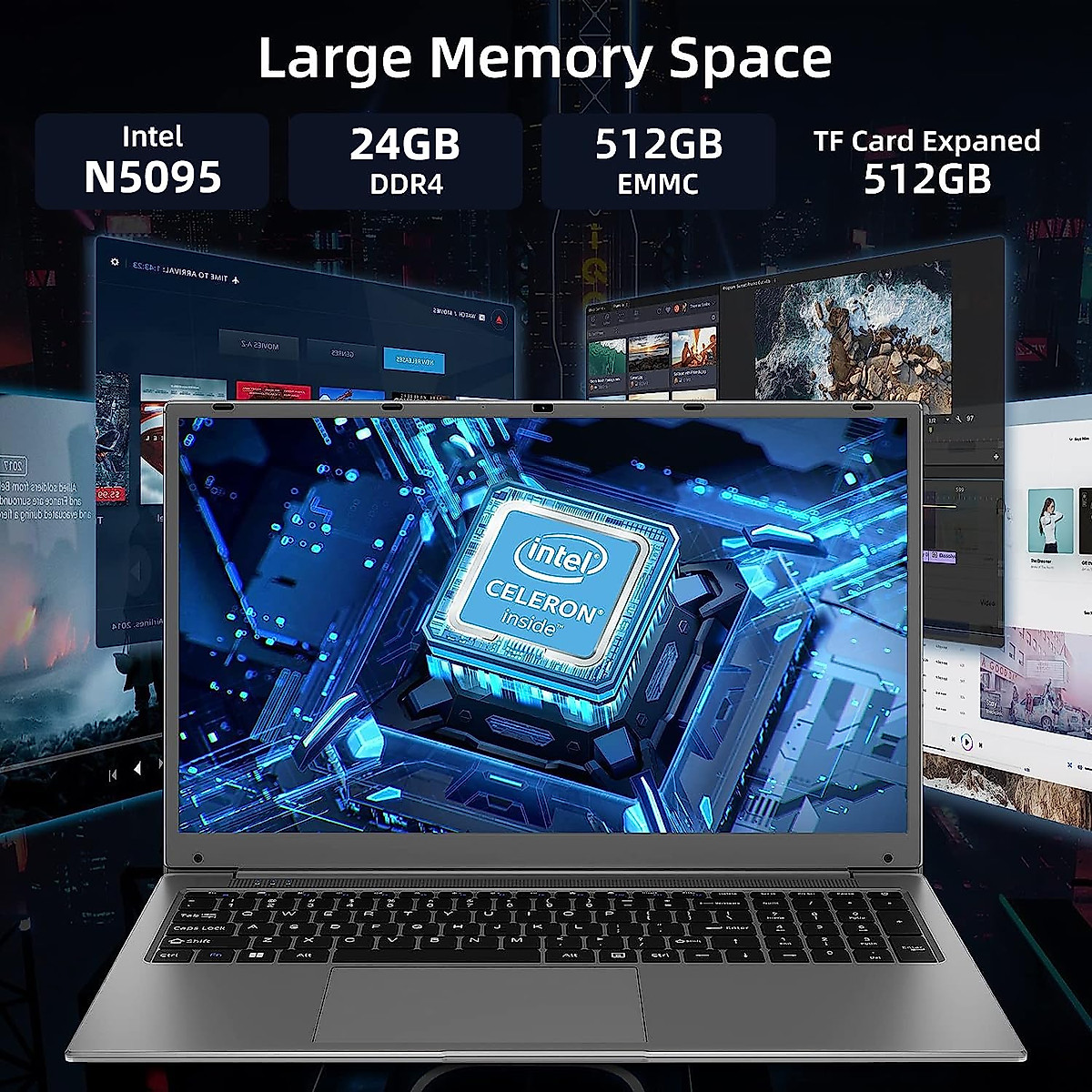 SGIN 17 Inch Windows 11 Laptop, 24GB RAM 512GB SSD Laptops Computer with Intel Celeron Quad Core Processor(Up to 2.9 GHz), IPS Display, Mini HDMI, Webcam, Dual Wi-Fi,Bluetooth, 512GB Expansion