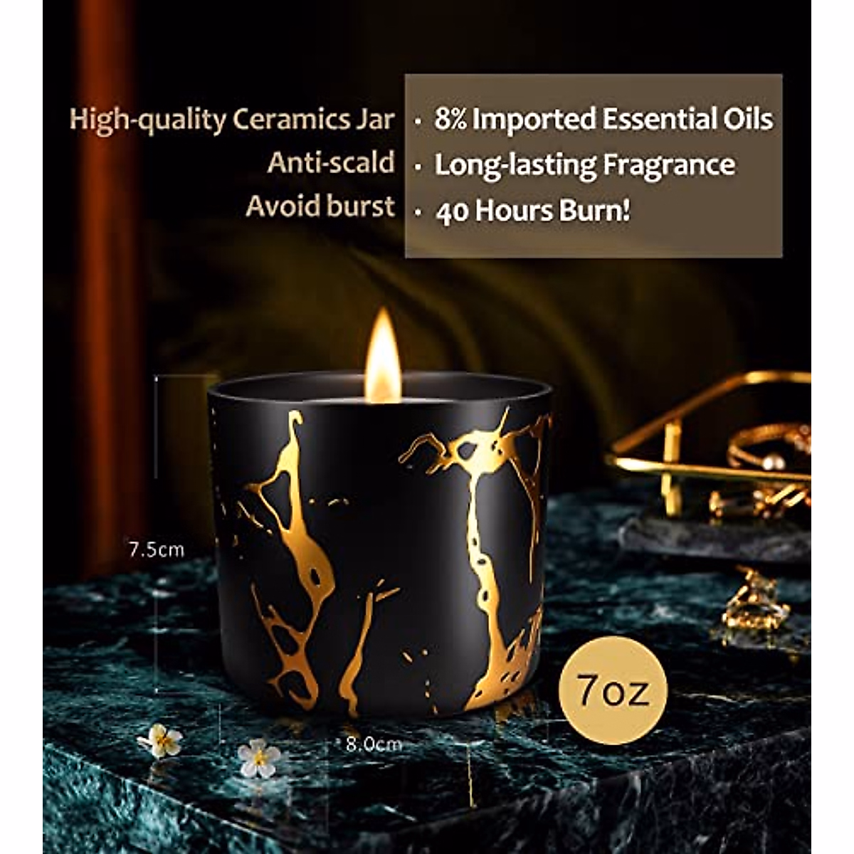 Scented Candles, Premium Peach Amber Candles for Home Scented, 7oz Large Fall Aromatherapy Candle, Soy Candles Gifts for Her Stress Relief, Christmas Birthday Gifts for Women with Black Gold Gift Box