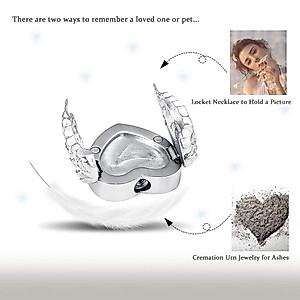 EUDORA Wings can Opened Urn Necklace Personalized Cremation Urn DIY Picture Necklace for Humen Pet Dog Cat Ashes Sterling Silver Heart Necklace Custom Pendant Jewelry for Women Man, 20" chain