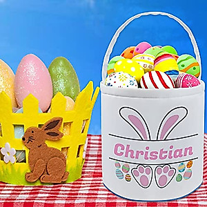 Personalized Easter Baskets for Girls Boys Kids with Name Custom Buny Easter Basket Customized Easter Egg Tote Bags Buckets
