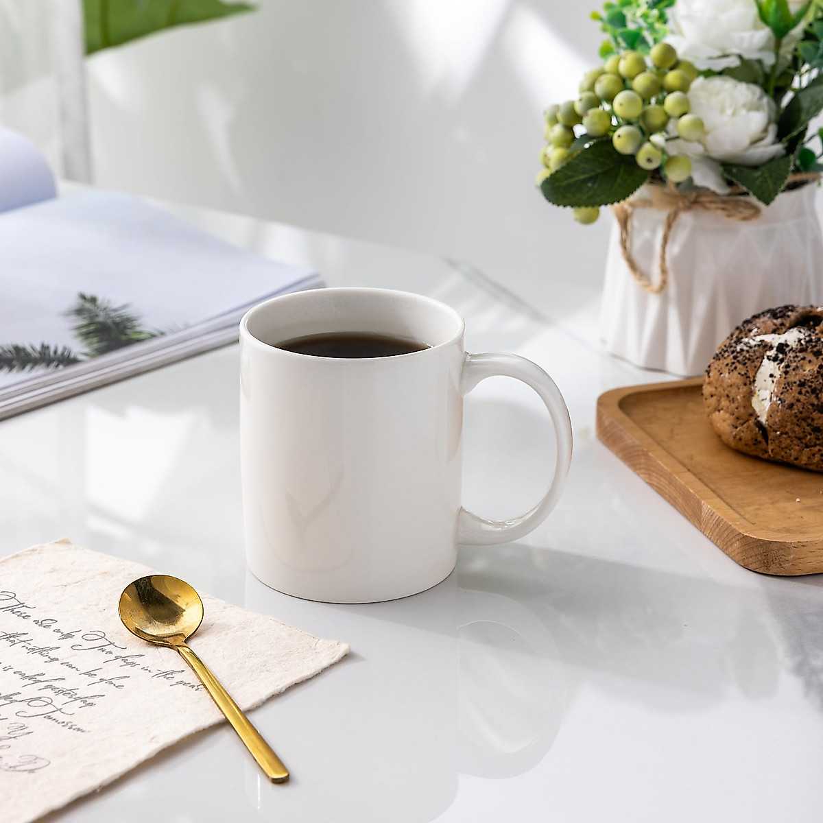 AmorArc 12oz Off White Coffee Mugs, Ceramic Coffee Mugs with Large Handle for Man, Woman, Light Weight Coffee Mugs Set for Latte/Cappuccino/Cocoa/Milk, Dishwasher & Microwave Safe, 12Pcs