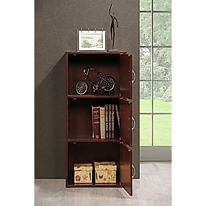 HODEDAH 3 Door Bookcase Cabinet, Mahogany