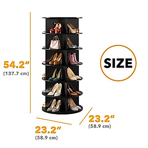 SpaceAid Black 6-Tier Spinning Rotating Shoe Rack Organizer, Shoe Display Tower Lazy Susan, Revolving Shoes Rack StorageOrganization, 360 Vertical Bags Holder Rotate Organizer
