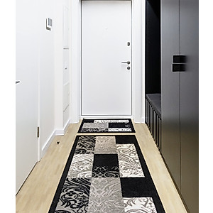 Gloria Non-Slip Rubber Back Kitchen Rug Set 2 Pieces Carpet Runner and Mat Set - 20"X30" & 20"X59" (Modern, 2702)