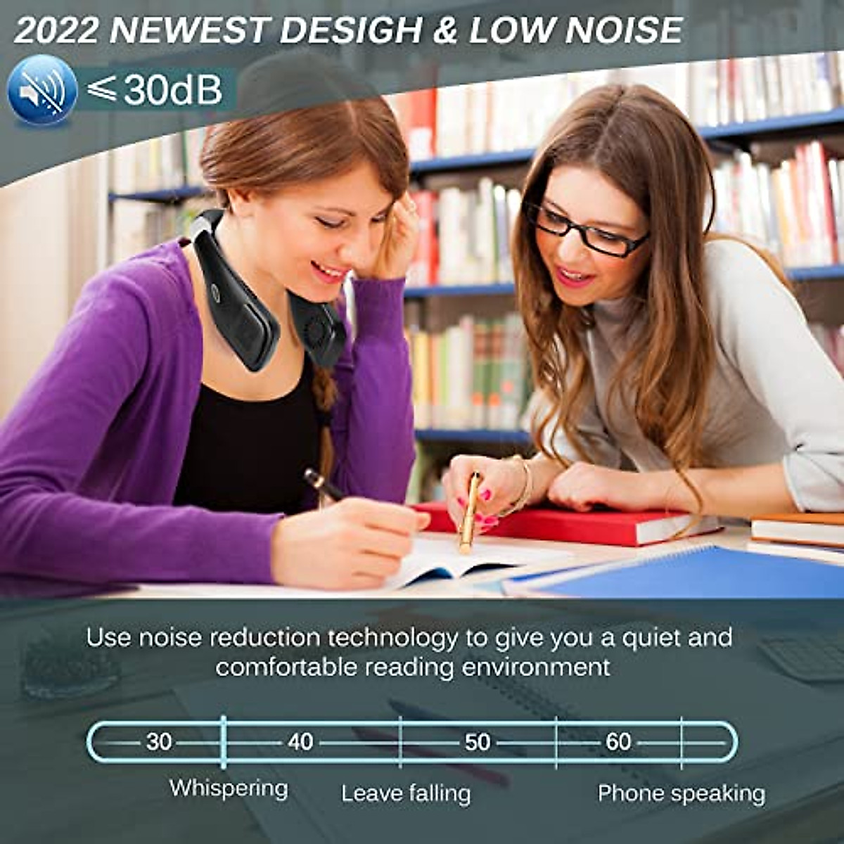 IHOWOTE Neck Fan,2022 Upgraded Portable Neck Fan with Cooling Towel(40"x12"),360° Cooling Personal Hanging Fan with 3 Speed,Blow Cold Air in Heat Day,Long Use Time,Perfect for Outdoor Indoor(Black)