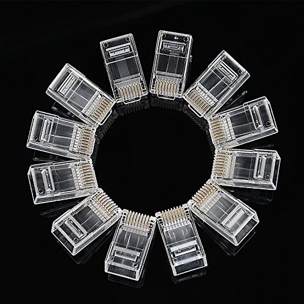 Kinoth RJ45 CAT6 Pass Through Connectors 100 Pack - Easy and Fast Termination - Gold Plated 3 Prong 8P8C Modular Ethernet UTP Network Cable Plug End for Cat6 Cat5e