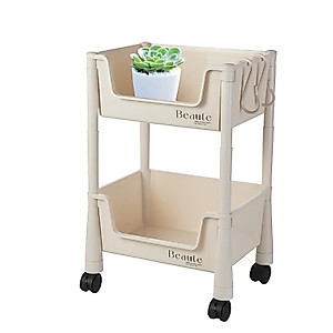Rolling Cart, Multifunctional Laundry Cart with 2 3 4 Tiers, Snack Cart Organizer with Drawers, Wheeled Utility Rack, Movable Storage Organizer, Bathroom Countertop Trolley for Home Office Libraries