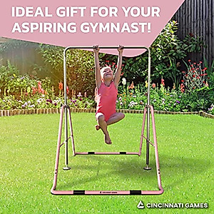 CINCINNATI GAMES KipMaster Adjustable Gymnastic Kip Bar, Gymnastic Bars for Home, 4 Adjustable Heights, Superior 3-Point Stability Training Monkey Bars for Kids