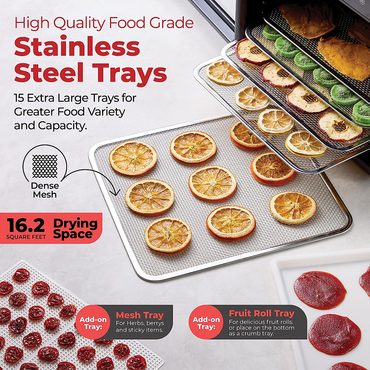 Magic Mill Food Dehydrator Machine (10 Stainless Steel Trays) Digital Adjustable Timer | Temperature Control | Keep Warm Function | Dryer for Jerky, Herb, Meat, Beef, Fruit and To Dry Vegetables