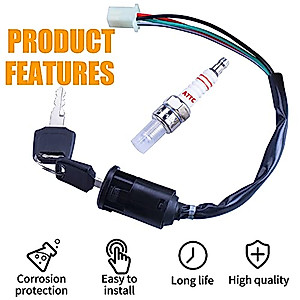 MWMNUN Ignition Key Switch 2pcs 4-Wire 4-pin and A7TC Spark Plug Replacement for Taotao Coolster Sunl 50cc 70cc 90cc 110cc 125cc Chinese ATV Dirt Bike Quad Go Kart Moped Scooter Parts