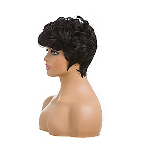 Natural Black Short Pixie Cut Wigs for Black Women Curly Hair Wigs Replacement Short Black Layered Pixie Wigs With Bangs Wigs for Black Women (Natural Black)