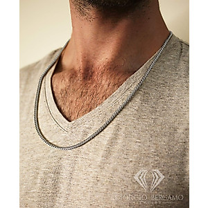 Giorgio Bergamo 925 Italian Sterling Silver 2.5mm Solid Franco Chain, Rhodium Plated Square Box Link Necklace, (20)