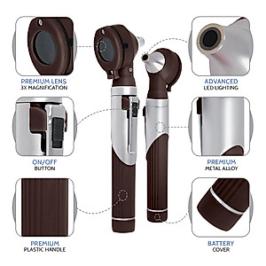 Zniry Fiber Optic Mini Otoscope - Ear Scope with Light, Ear Infection Detector (Chocolate Color) Reguler