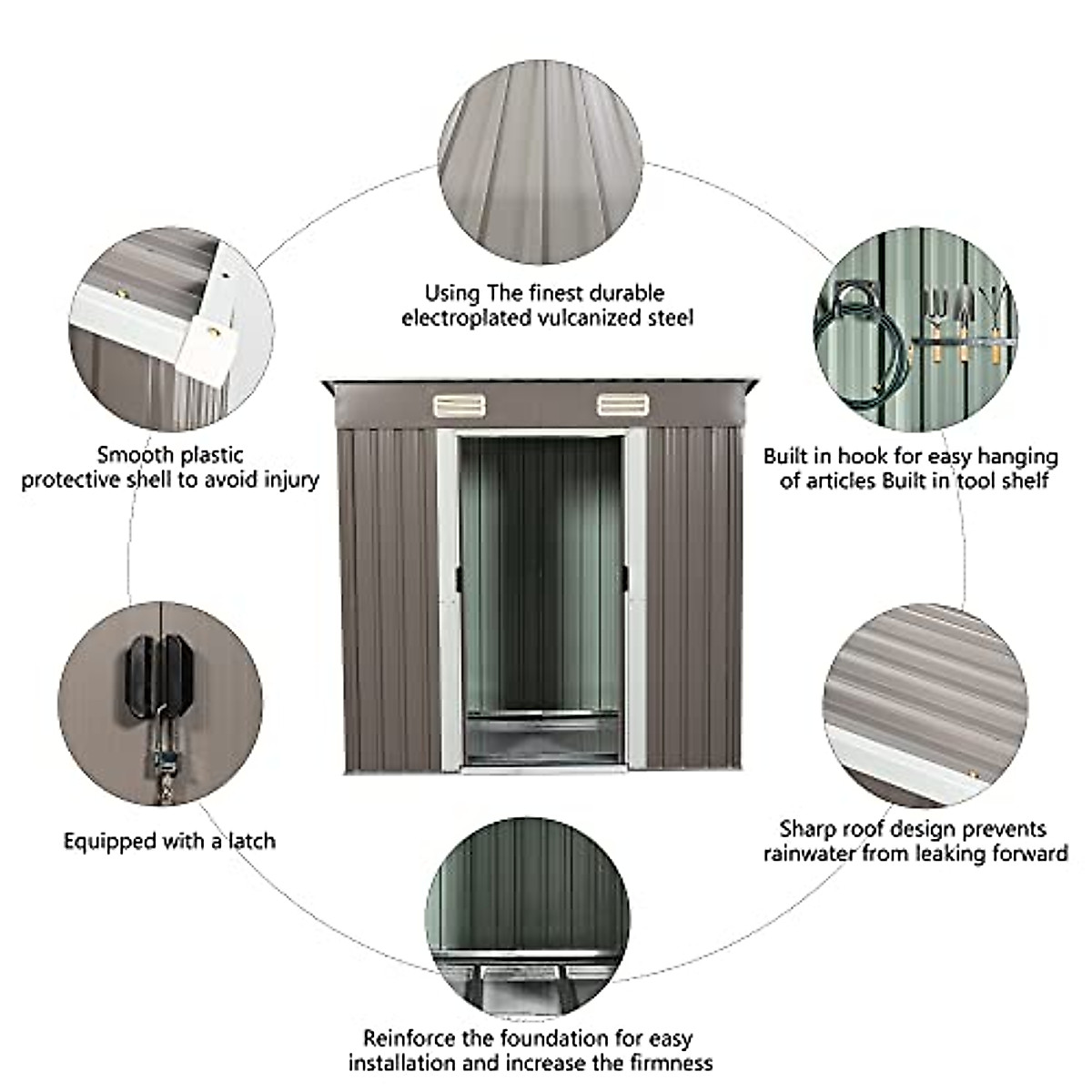 6.4 x 4ft Outdoor Metal Storage Shed，with Lockable Doors, Floor Frame, Sun Protection, Waterproof Tool Storage Shed for Patio, Lawn,Backyard (Gray-6.4 x 4ft)