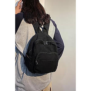 MaxxCloud Vintage Canvas Backpack Purse for Women Tote Satchel Knapsack Mini Rucksack Handbag Pouch Cute Hiking Daypack (484 black)
