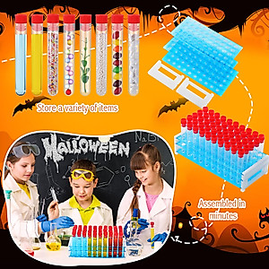 Xuhal Halloween Blood Drink Bags Sets Includes 50pcs 16x100mm Plastic Test Tube with Caps and Holder 50pcs 2oz Jelly Syringes Shot 10pcs Blood Drink Pouches with 10 label and Clip for Nurse Party