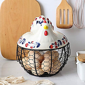 Chicken Design Ceramic Egg Storage Collect Basket, Holds 20-25 Eggs, Fresh Egg Holder, Organizer Case, Container for Counter