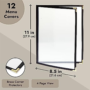 12 Pack Clear Restaurant Menu Covers, Letter Size Holders with Double Panels, Metal Corners (8.5 x 11 in)